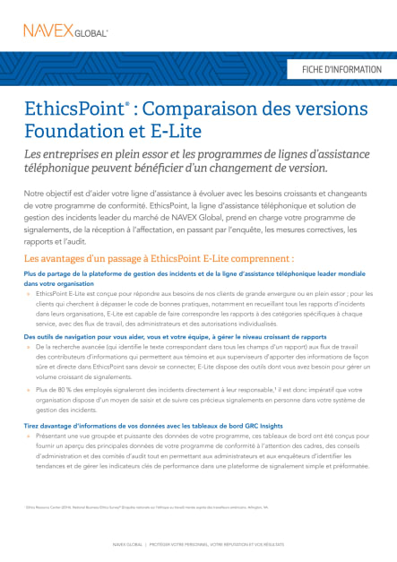 EthicsPoint® : Comparaison des versions Foundation et E-Lite | NAVEX
